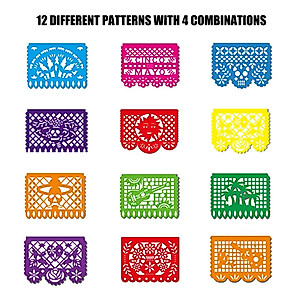 KUCHERI 5 Packs 85Ft Mexican Party Banners, Mexican Themed Party Decorations, Plastic Papel Picado Banner, For Fiesta Party Decorations, Cino de Mayo, Day of The Dead, 85 Feet Long Total
