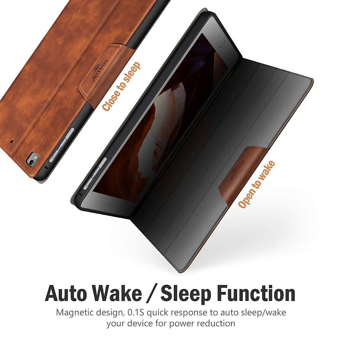 Antbox Case for iPad Air 2/iPad 6th/5th Generation(9.7'')/Pro 9.7''/Air 1 Vegan Leather Case with Pencil Holder Auto Sleep/Wake Function Smart Cover for iPad 9.7'' (Brown)