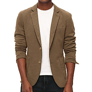 PJ PAUL JONES Casual Blazer Jackets for Men Two Button Lightweight Knit Sport Coat Men Brown L