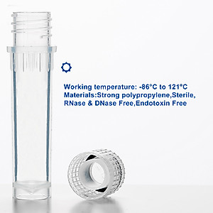 CryoKing Plastic Cryogenic Vials with Lids, Sterile Specimen Collection, Cryovial Storage Vile with Screw Caps, 2.0ml Collection Tubes for Liquid Culture (47.5mm, Self-Standing), Case of 2,000