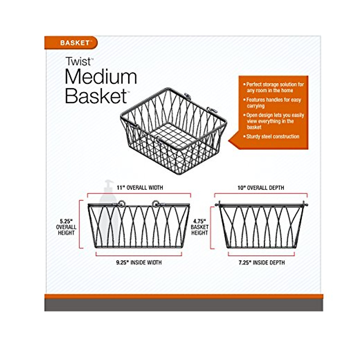 Spectrum Diversified Twist Storage Handles, Modern Farmhouse Décor Farmer’s Market-Style Wire Basket for Organizing Bathroom, Pantry & Craft Room, Medium, Bronze