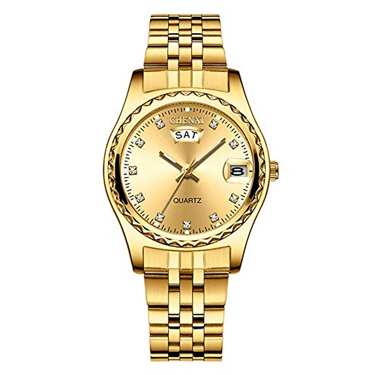 MASTOP Couple Watches Dress Wrist Watch Golden Watch Men Women Stainless Steel Waterproof Quartz Watch (8201 Gold)
