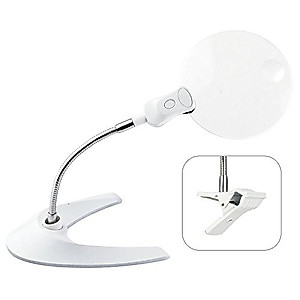 OttLite 5-Inch LED Magnifier with Clip and Stand - 2X Magnification, Rimless Lens, Batteries Included, Great for Crafting, Cross Stitch, and Reading
