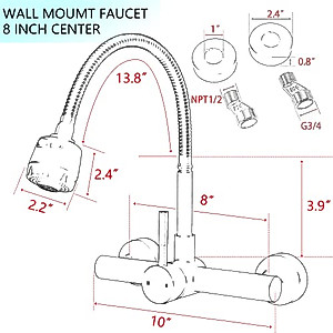 ZHYICH Kitchen Sink Faucet Wall Mount with Sprayer, Stainless Steel Mixer Tap, Matte Black Finish, NSF and Lead-Free Certified for Utility and Laundry Sink Faucet