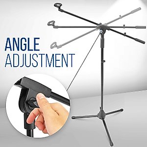 Pyle Foldable Tripod Microphone Stand - Universal Mic Mount and Height Adjustable from 37.5'' to 65.0'' Inch High w/ Extending Telescoping Boom Arm Up to 28.0'' - Knob Tension Lock Mechanism PMKS3