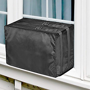 Window Air Conditioner Cover Outdoor, TRELC Air Conditioner Defender Winter AC Window Unit Cover with Adjustable Straps, Bottom Covered (Black, 21.26 x14.56 x 15.74 inch)