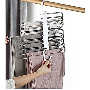Trrcylp 2Pack Pants Hangers Space Saving, 9 Layer Collapsible Trousers Non Slip Stainless Steel Multifunctional Rack Closet Organizer for Slack Scarf Jeans Black