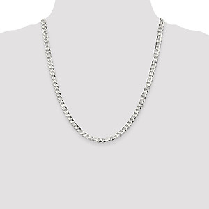 Solid 925 Sterling Silver 5.75mm Close Link Flat Curb Cuban Chain Necklace - with Secure Lobster Lock Clasp 22"