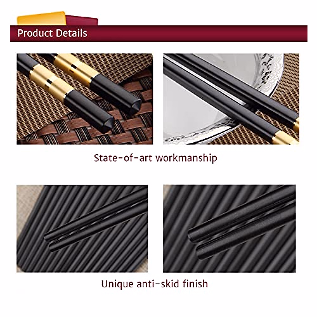 Goldage 5-Pairs Fiberglass Dishwasher-safe Chopsticks - Nordic Green (Gold. & Silver)