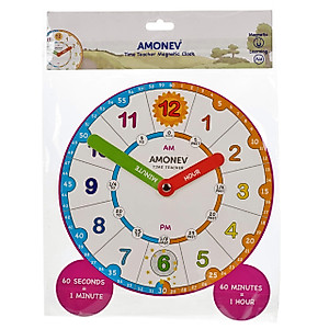 Amonev Time Teacher Magnet Clock, Teach Children to Instantly Read and say The time with This Hand held Teaching aid. Pre-School Kindergarten aid
