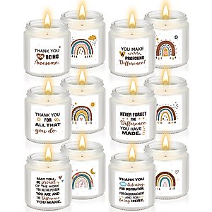 MTLEE 6 Pcs Employee Appreciation Candles Gifts Bulk 3.5 oz Thank You Candle Set Inspirational Motivational Boho Rainbow Aromatherapy Scented Jar Candles for Women Coworker Teamworker Teacher