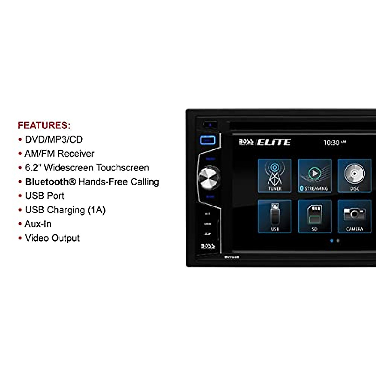 BOSS Audio Systems Elite BV755B Car DVD Player - Double Din, Bluetooth Audio and Calling, 6.2 Inch LCD Touchscreen, MP3 Player, CD, DVD, USB, SD, Auxiliary Input, AM/FM Radio Receiver (Renewed)
