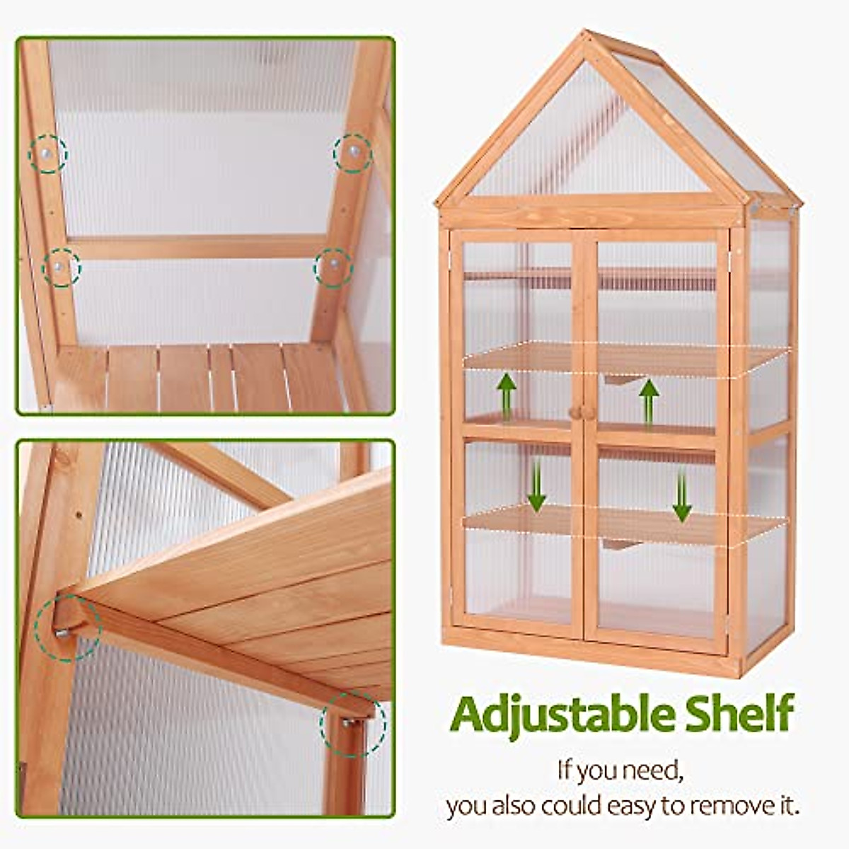 MCombo Greenhouse Cold Frame Wooden Garden Raised Flower Planter Shelf with Hard Translucent PC Protection, 0800 (Orange)