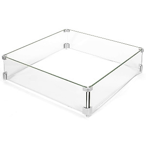 Barton 24" x 24" inch Outdoor Fire Pit Wind Guard Tempered Glass 8mm Thickness Square Wind Guard Fence Fire-Resistant Wind Screens