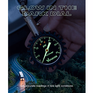 Tire Pressure Gauge - (0-60 PSI) Heavy Duty, Certified ANSI Accurate with Large 2 Inch Easy to Read Glow Dial, Low - High Air Pressure Gauge. Tire Gauge for Car and Trucks Tires by Vondior