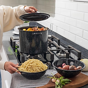 Granite Ware 3 -in-1 Stock Pot - Enameled Steel Pot Ideal for Pasta, Tamales & Canning - Speckled Black Multi Use Pot Set (8 Quarts)