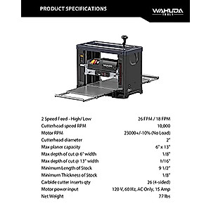 Wahuda Tools 13" Spiral Cutterhead Planer with 4-sided carbide Tips (Two Speed-New)