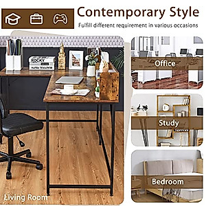 Tangkula 66.5 Inches L-Shaped Desk, Space Saving Corner Computer Desk with Hutch, Study Writing Desk with Storage Shelves Heavy Duty Steel Frame, Gaming Desk Computer Workstation for Home & Office