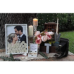 PMPX Wedding Guest Book Alternative Vintage Drop Top Frame with Stand, 90 Wood Hearts, Matching Box with Message Inside The Lid. Weddings, Bridal or Baby Shower, Anniversary, or Special Event.