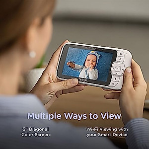 Hubble Connected Nursery Pal Cloud Smart Connected, Wi-Fi Enabled Baby Monitor with 5-Inch HD Color Parent Unit Viewer, Soothing Sounds and White Noise, 7-Color Night Light, Wall Mount, White