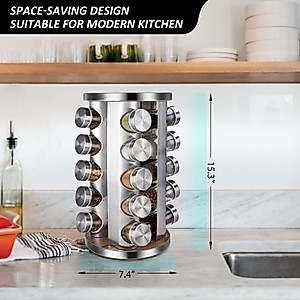 Rotating Spice Rack Organizer with Jars(20Pcs), Seasoning Organizer for Cabinet, Kitchen Spice Racks for Countertop, Revolving Stainless Steel Spice Organizer