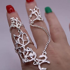 Bomine Goth Multiple Rings Finger Stack Knuckle Band Punk Hand Chain Ring Finger Bracelets Beach Slave Bracelet Jewelry for Women and Girls (Silver)