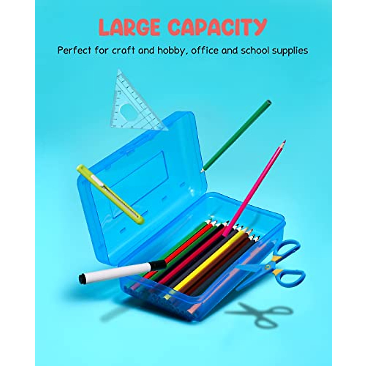 GAMENOTE Plastic Pencil Case Box with Lid Snap Closure, Large Capacity School Supplies Storage Organizer Box for Kids (1)