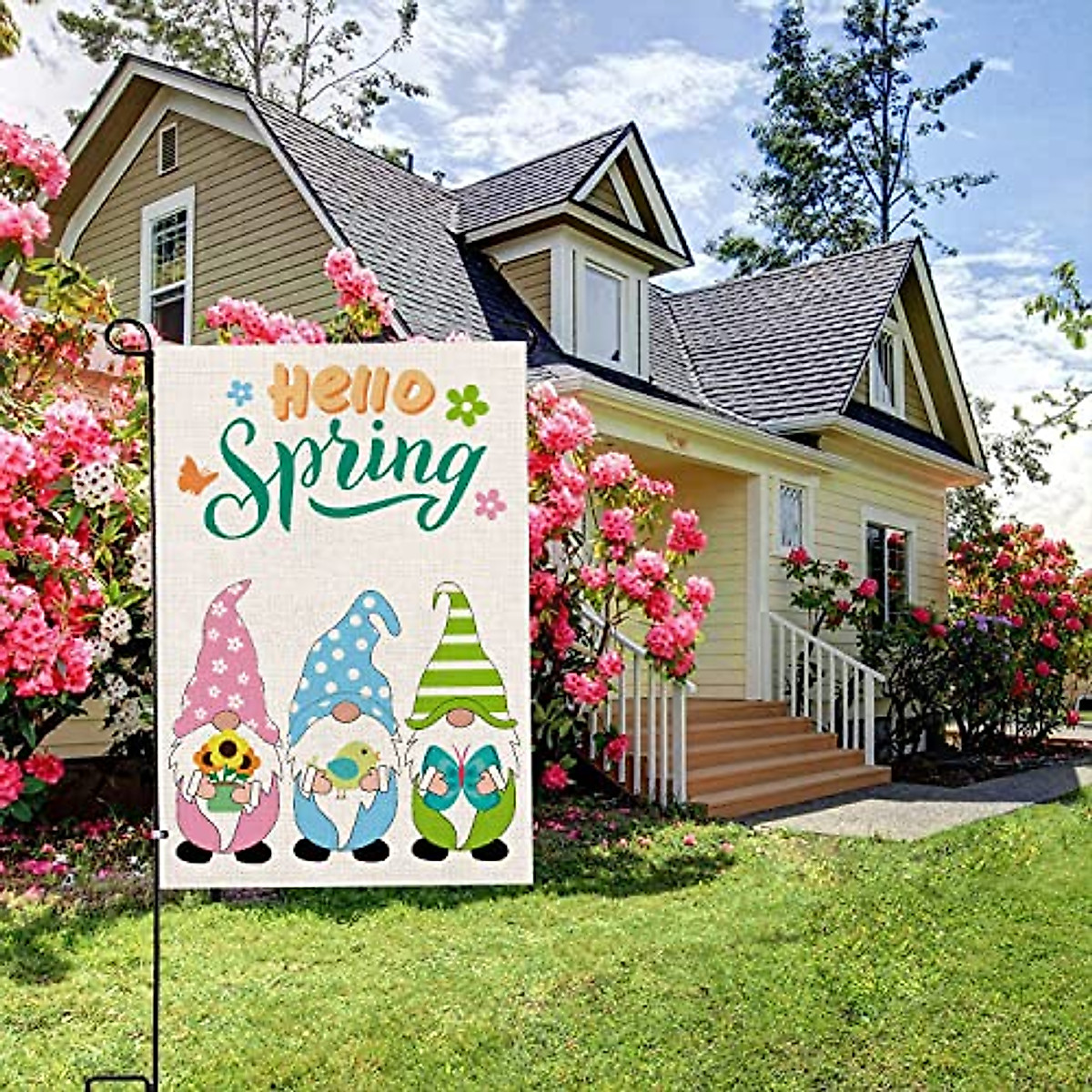 Seasonal Garden Flag Set of 12 Spring Garden Flags 12x18 Double Sided Summer Garden Flag Gnome Patriotic Garden Flag Welcome Yard Flag Small Burlap Garden Flags for Outside w/Anti-Wind Clip & Stopper