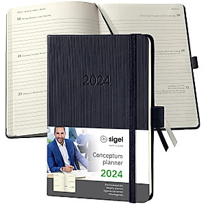 SIGEL C2413 Conceptum Weekly planner 2024, approx. A6, black, hardcover, 2 pages = 1 week, 176 pages