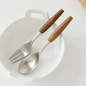 EyMann 20-Piece Stainless Steel Flatware Set with Wooden Handle - 4 Sets of Wooden Cutlery Utensils Set - Elegant Brushed Silverware Set for Home, Restaurant, Wedding, Party (Service for 4)