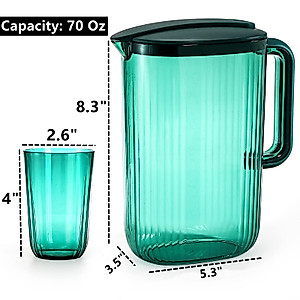 Peohud 70 Oz Water Pitcher, Plastic Pitcher with Lid and 4 Cups, Iced Tea Pitcher Water Jug for Juice, Milk, Lemonade, Cold or Hot Beverages, BPA-Free