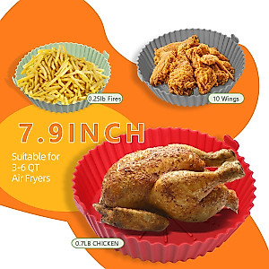 Air Fryer Silicone Liners 3pcs 7.9 Inch Round Air Fryer Silicone Basket 3 to 6QT Reusable Air Fryer Bowls for Flammable Parchment Liner Air Fryer Basket, BPA-free, Heat Resistant, Nonstick