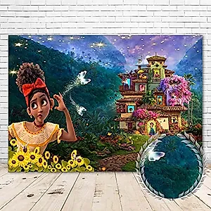 Colorwonder Dolores Madrigal Encanto Backdrop 7x5ft Glitter Jungle Encanto House Background Dolores Madrigal Poster Encanto Theme for Girls Bedroom Wall Decor Vinyl Encanto 1st Birthday Banner