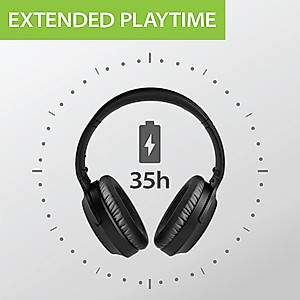 Avantree Aria - Bluetooth Noise Cancelling Over Ear Headphones with Microphone, Detachable Boom Mic for Business Calls, 35H Playtime, Wireless & Wired Headset for Phone PC Computer Laptop