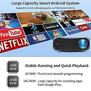 Smart Home Projector 10,000 Lumen Native 1080p Projector 4K Support 300'' Image, Inbuilt Android System & 5G WiFi Bluetooth Projector Full HD for Outdoor Movie Theater Netflix Gaming Work