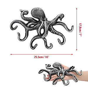 Sumnacon Cast Iron Coat Hook Octopus Towel Holder with 6 Hooks Decorative Towel Rack with Screws Octopus Key Holder Wall Nautical Wall Hook for Enterway Bathroom Retro Silver