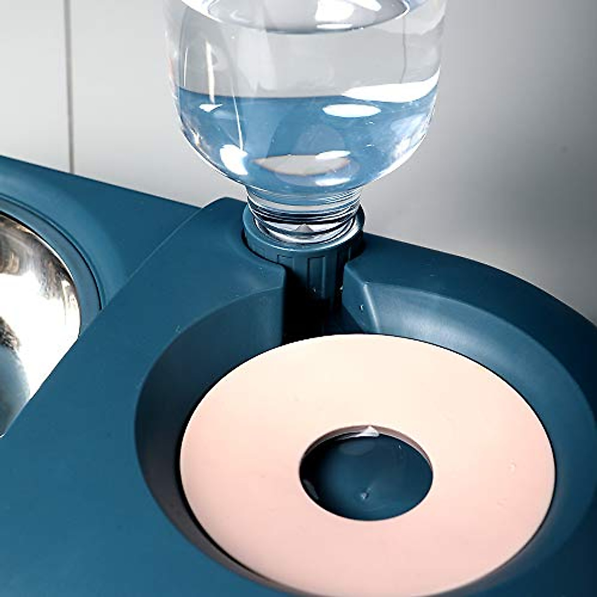 Godsichong Pet Automatic Feeder and Water Dispenser,Stainless Steel Dog Cat Food Bowl and Waterer Set 500ML,2 in 1 Detachable Meal Dispensers for Self Small Medium Big Pets,Pink