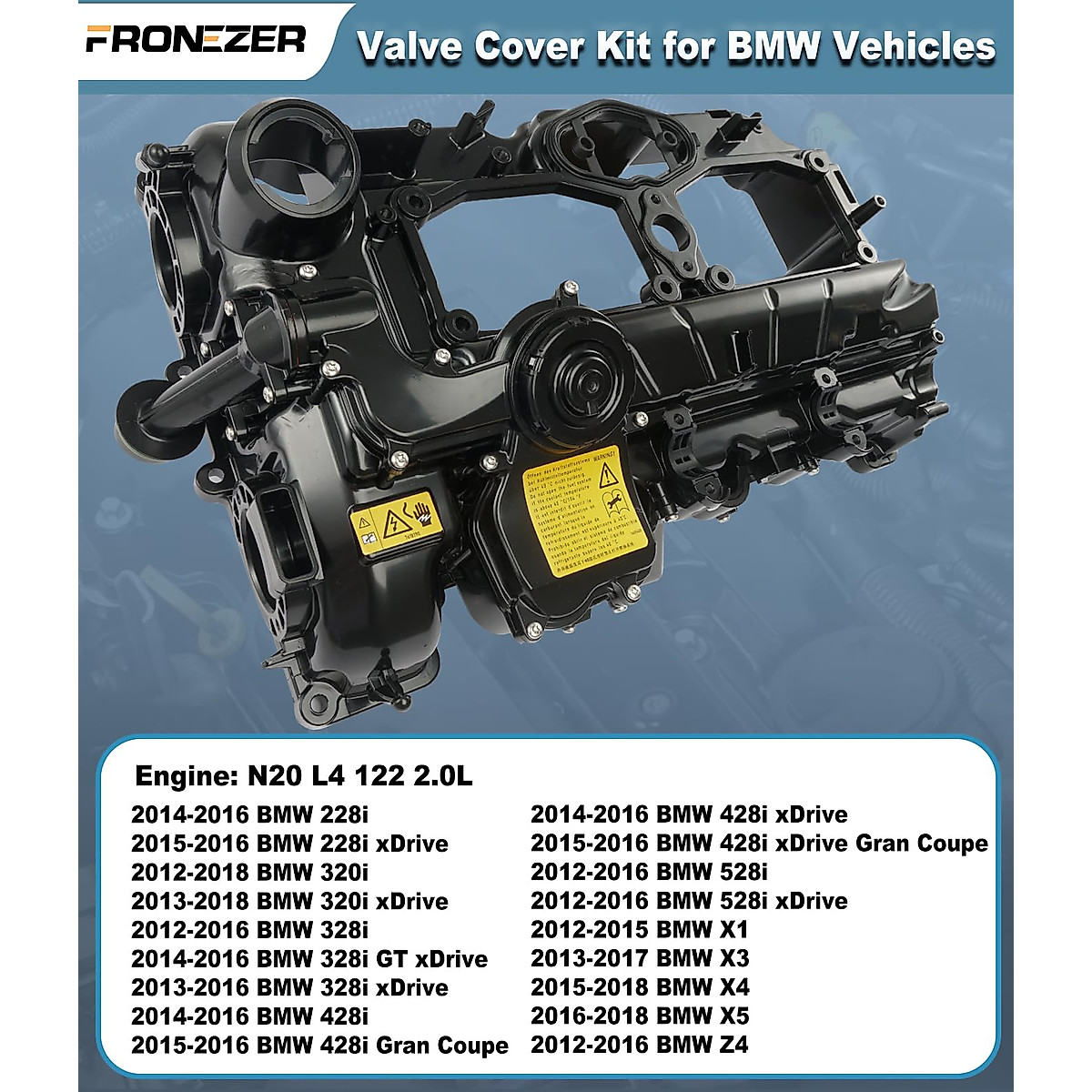 Upgrade Black Aluminum N20 Engine Valve Cover Kit with Gasket, Bolts & Oil Cap Compatible with 2012-2018 BMW 228i 320i 328i 328i GT xDrive 428i 528i X1 X3 X4 X5 Z4 2.0L Replaces 11127588412 264-517