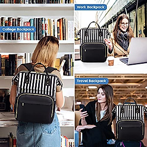 LOVEVOOK Laptop Backpack Women Teacher Backpack Nurse Bags, 15.6 Inch Womens Work Backpack Purse Waterproof Anti-theft Travel Back Pack with USB Charging Port (Black-Thick Stripe)