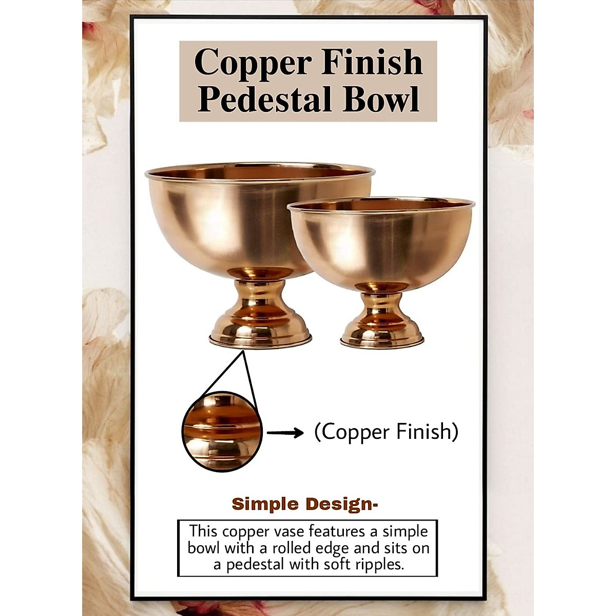 Serene Spaces Living Copper Finish Pedestal Bowl, Add Fruit or Treats for a Table Centerpiece or Use as Flower Compote, Ideal for Home Decor, Wedding, Party, Event, Measures 7.5" Tall and 10" Diameter
