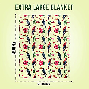 Tropical Birds Throw Blanket, Adorable Super-Soft Extra-Large Parrot and Toucan Blanket for Girls, Women and Children, Fleece Tropical Bird Blanket (50”in x 60”in) Warm and Cozy Throw for Bed or Couch
