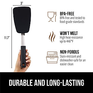 Gorilla Grip Cutting Boards Set of 3 and Silicone Spatula, Cutting Boards are Slip Resistant, Spatula is 11.6 Inch and Heat Resistant, Both in Black Color, 2 Item Bundle