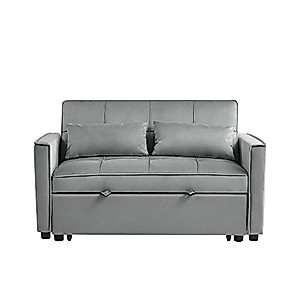 FULife Sleeper Sofa, Convertible Futon Loveseat Sofá Chair 3-in-1, Pullout Chaise Lounge Couch Bed 2 Seaters with Adjustable Back for Living Room Apartment Small Space, Gray 52" w
