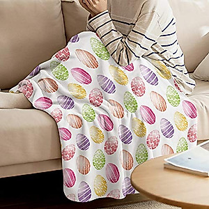 Easter Throw Blanket Easter Egg Blanket Fleece Blanket Easter Decor Super Soft Warm Cozy Throw Blankets Purple Pink Green Cartoon Eggs Bed Couch Car Blanket for Children Adult Travel 40" x 50"