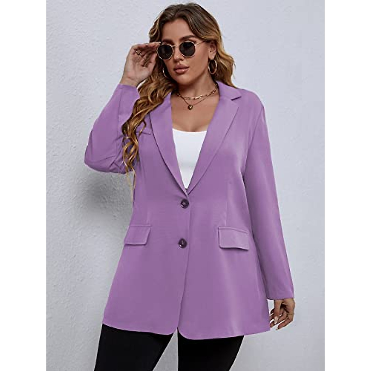 WDIRARA Women's Plus Size Button Front Long Sleeve Blazer Work Office Jacket Purple 4XL