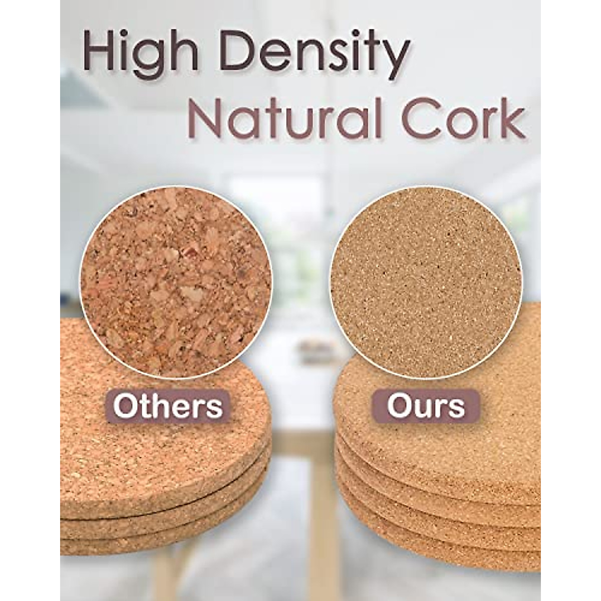 Cork Trivet, 4 Pack High Density Thick Cork Coaster Set for Hot Dishes, 8 Inch Heat Resistant Multifunctional Cork Board, Hot Pads for Table & Countertop