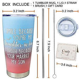 CTIGERS Funny Daughter in Law Tumbler with Lid and Straw Insulated Travel Mug Gifts for Daughter-in-law Birthday,Christmas,Thank Giving Day,Wedding Gifts 20 oz Blue Red Gradient