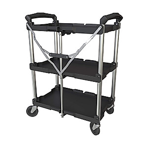 Olympia Tools 85-198 Pack-N-Roll Folding Collapsible Service Cart, Full Black, 50 Lb. Load Capacity per Shelf