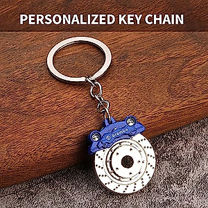 cueclue 1 PC Metal Keychain, Creative Brake Disk Wheel Calipers Key Ring, Waist Hanging Keychain, Decoration Pendant (Blue)