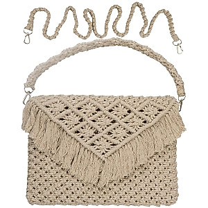 Wicker Purses for Women, Handmade Straw Bag, Rattan Purse (Khaki)